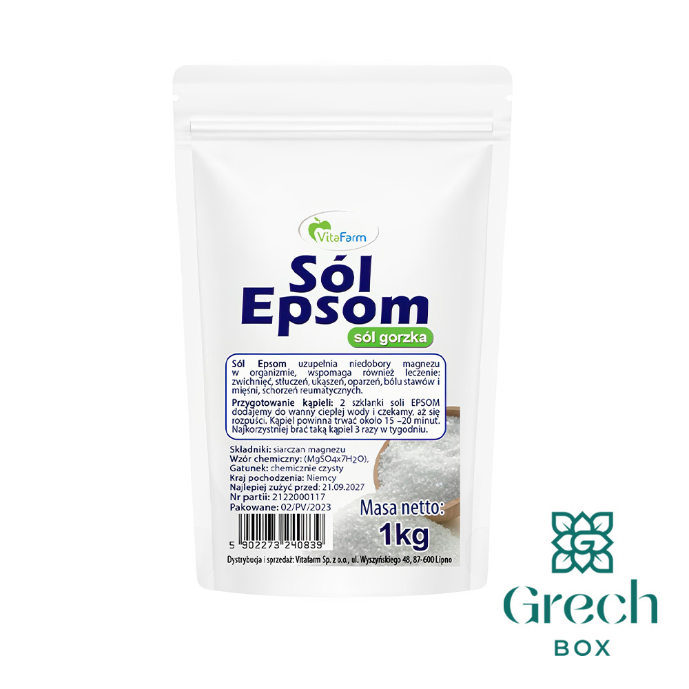 Sól Epsom 1kg | ZDROWE ŻYCIE \ Kosmetyki | GrechBox - Zdrowie w Twoim domu